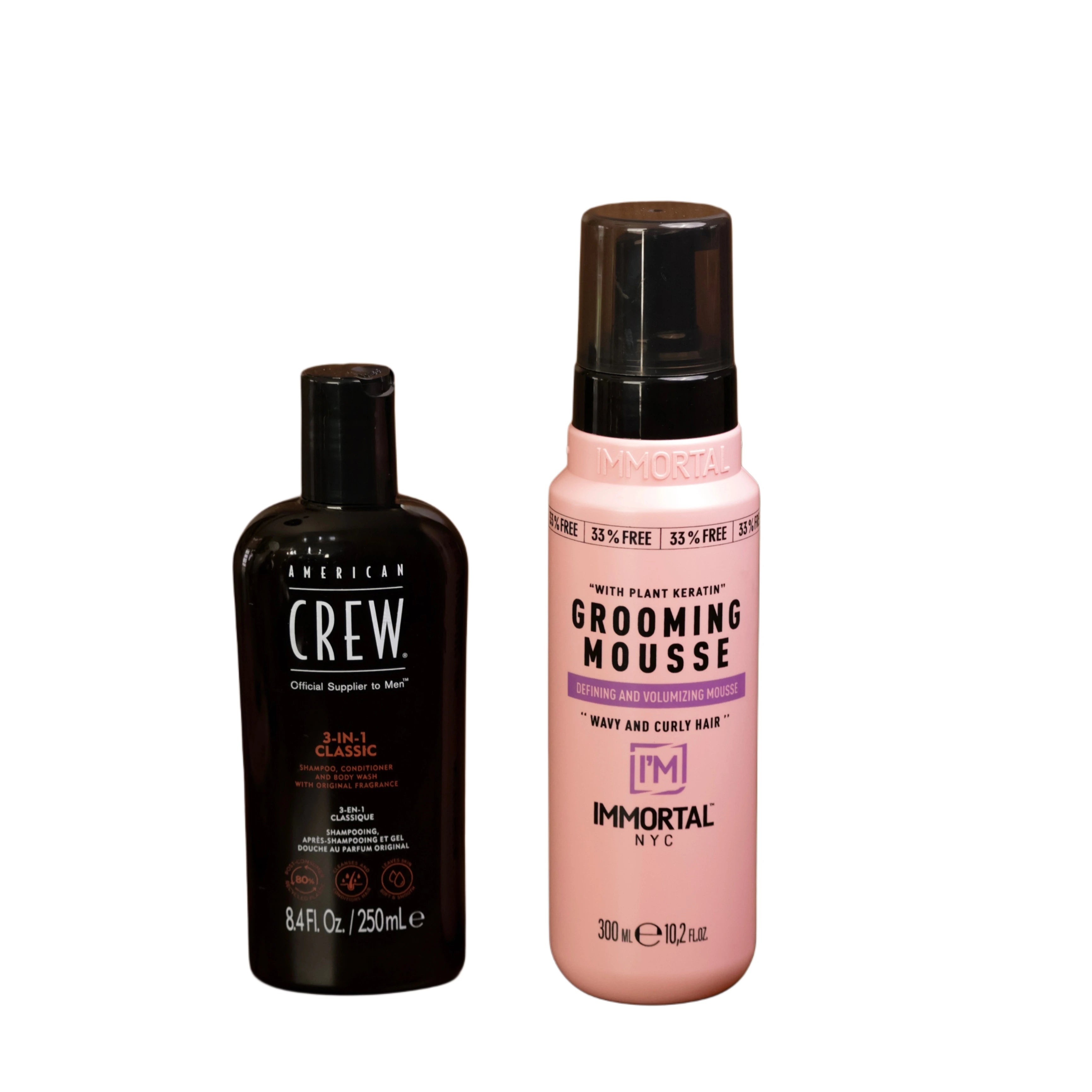 Pack Rizos– American Crew 3 en 1 + Espuma de Peinado Immortal NYC – Cavaro